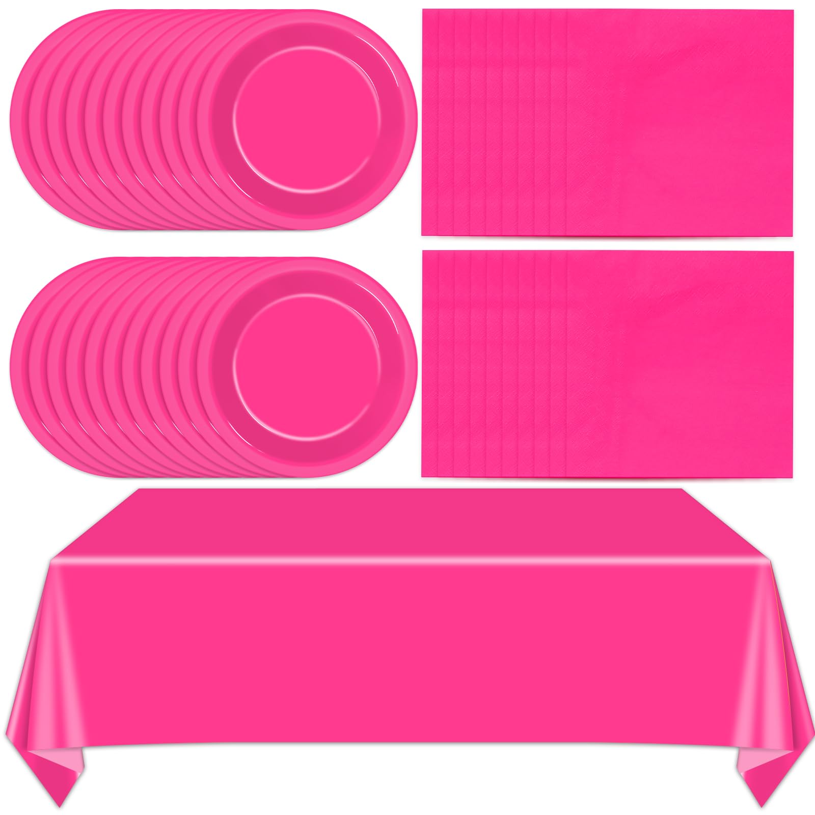 Hot Pink Party Supplies Hot Pink Plates and Napkins for Hot Pink Party Decorations Hot Pink Disposable Table Cover Hot Pink Tableware for Bridal Wedding Birthday Party Baby Shower Serve 20