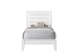 gowe 1pc twin size white finish panel bed geometric design frame softly curved headboard wooden youth bedroom furniture