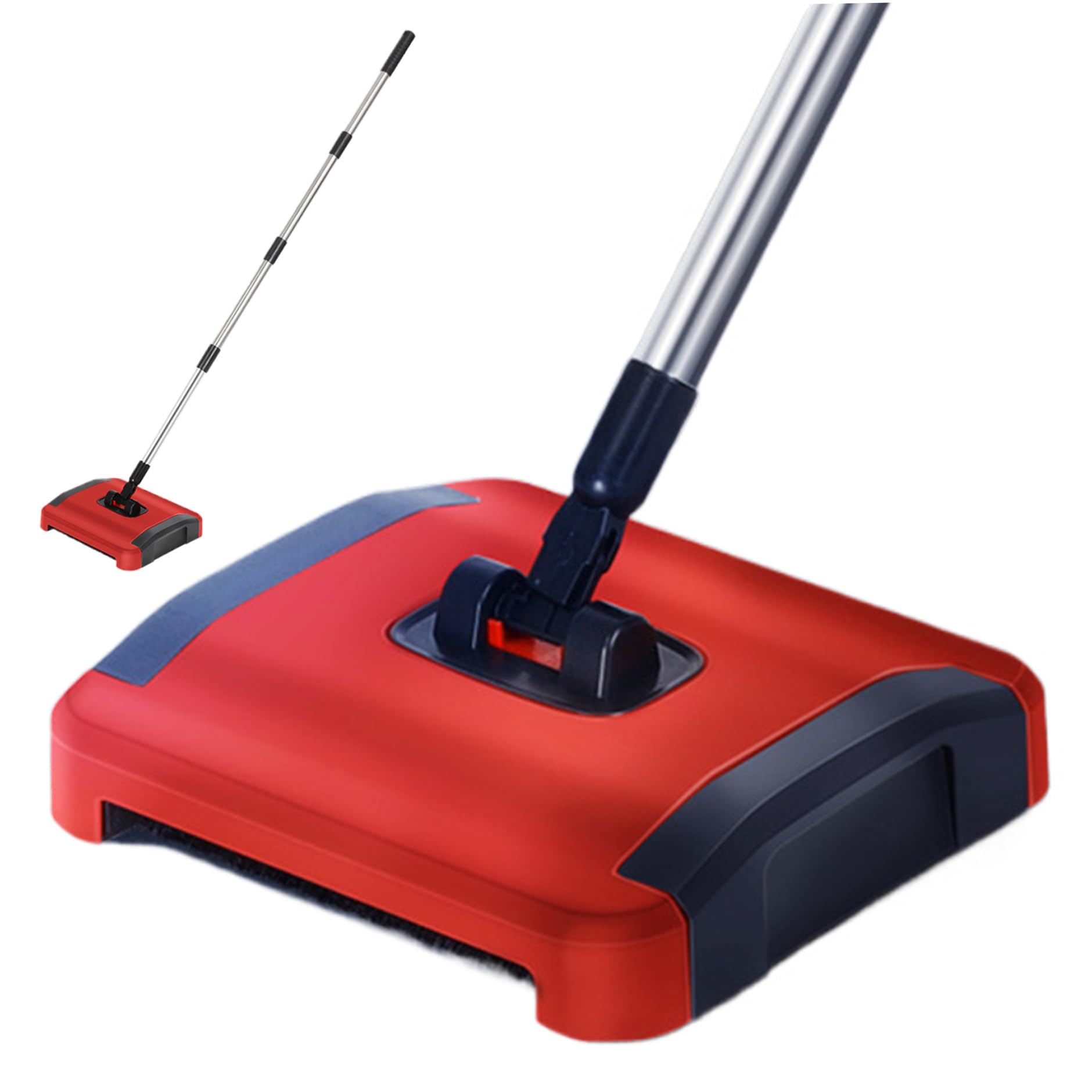 Carpet Sweeper Manual 3 Rolling Brushes Floor Sweeper Carpet Brush with Wheels and Large Waste Bin 43inch Detachable Carpet Cleaner