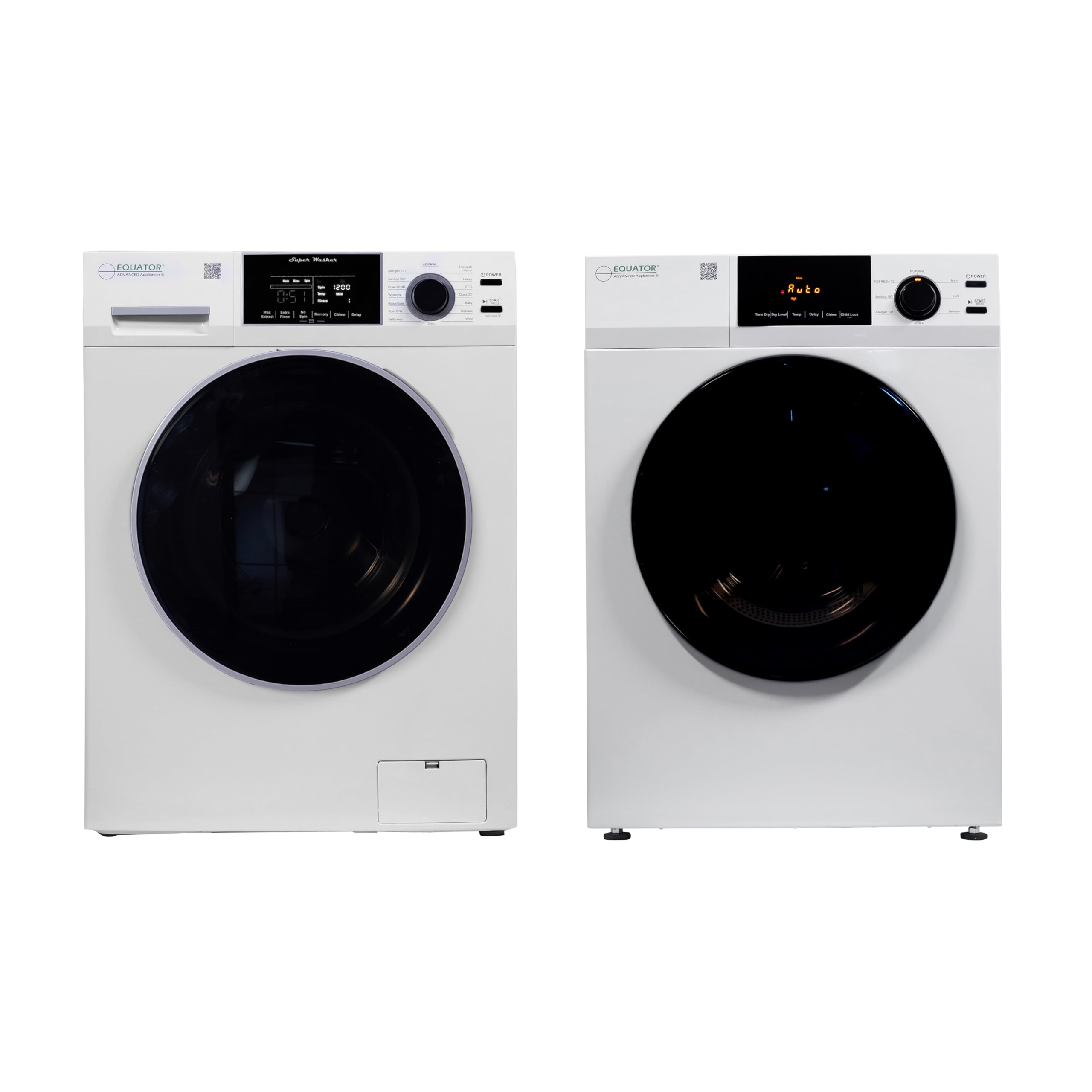 Equator Deluxe Laundry Set Washer 1.9cf 110V +Vented Dryer 220V (Side by Side)