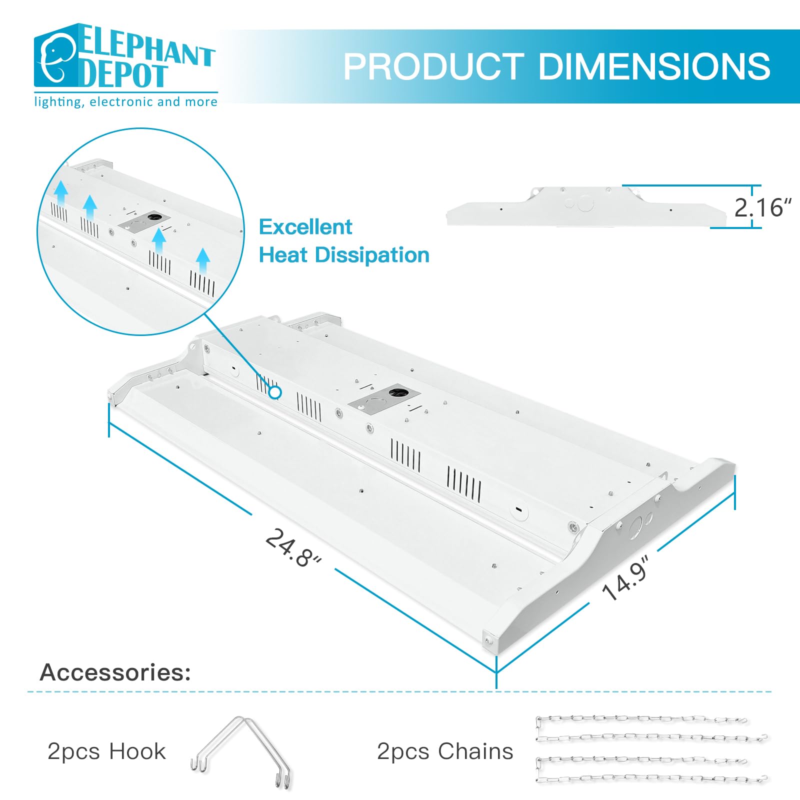 4 PK 2 ft LED Twin Panel Linear High Bay Fixture,20925LM 155W 5000K,LED Linear High Bay Light,120-277V, 0-10V Dimmable High Bay Shop Light for Exhibition Hall, Supermarkets, 5 Years After-Sales