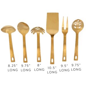 Darware Complete Serving Spoon & Utensil Set (6-Piece Set, Gold); w/Pasta Server, Fork, Spoon, Slotted Spoon, Ladle, & Cake/Casserole Server