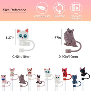 Velaco 10Pcs 0.4in/10mm Diameter Silicone Straw Covers Cap Compatible with Stanley 20 30&40 Oz Cup, Cute Cat Straw Toppers for Stanley 40 Oz Tumbler with Handle, Dust-Proof Straw Caps for Water Bottle