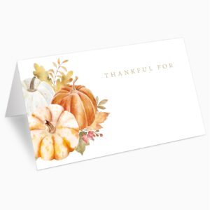 jarthenaamcs 50pcs thanksgiving table tent place cards thankful pumpkin guest seating cards name escort card folded seat assignment setting label for fall autumn wedding baby shower birthday