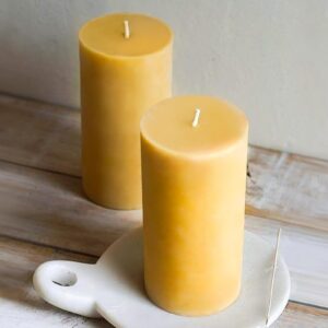 3 packs natural beeswax pillar candles, 100% pure beeswax candles with 35 hours burn time, smokeless & dripless bees wax candles for home decor, prayer, christmas party(2x4 inch)