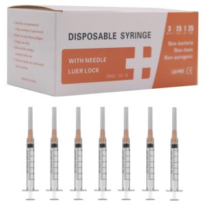 3ml disposable syringe with 25ga 1 inch needle,30 pcs luer lock industrial dispensing accessories,individually wrapped