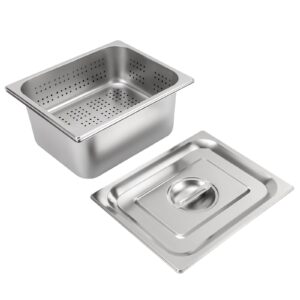 1 Set 1/2 Size Stainless Steel Steam Hotel Pan Steam Table Pan Food Service Pan for Party, Kitchen, Restaurant, Hotel w/Perforated Pan + Lid