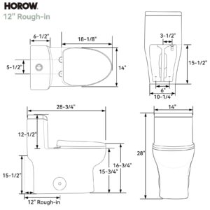 HOROW HR-ST076WD Dual Flush Elongated Toilet with Soft Close Seat, High-Efficiency Supply, Standard Bathroom Toilet 12" Rough-In, White Finish