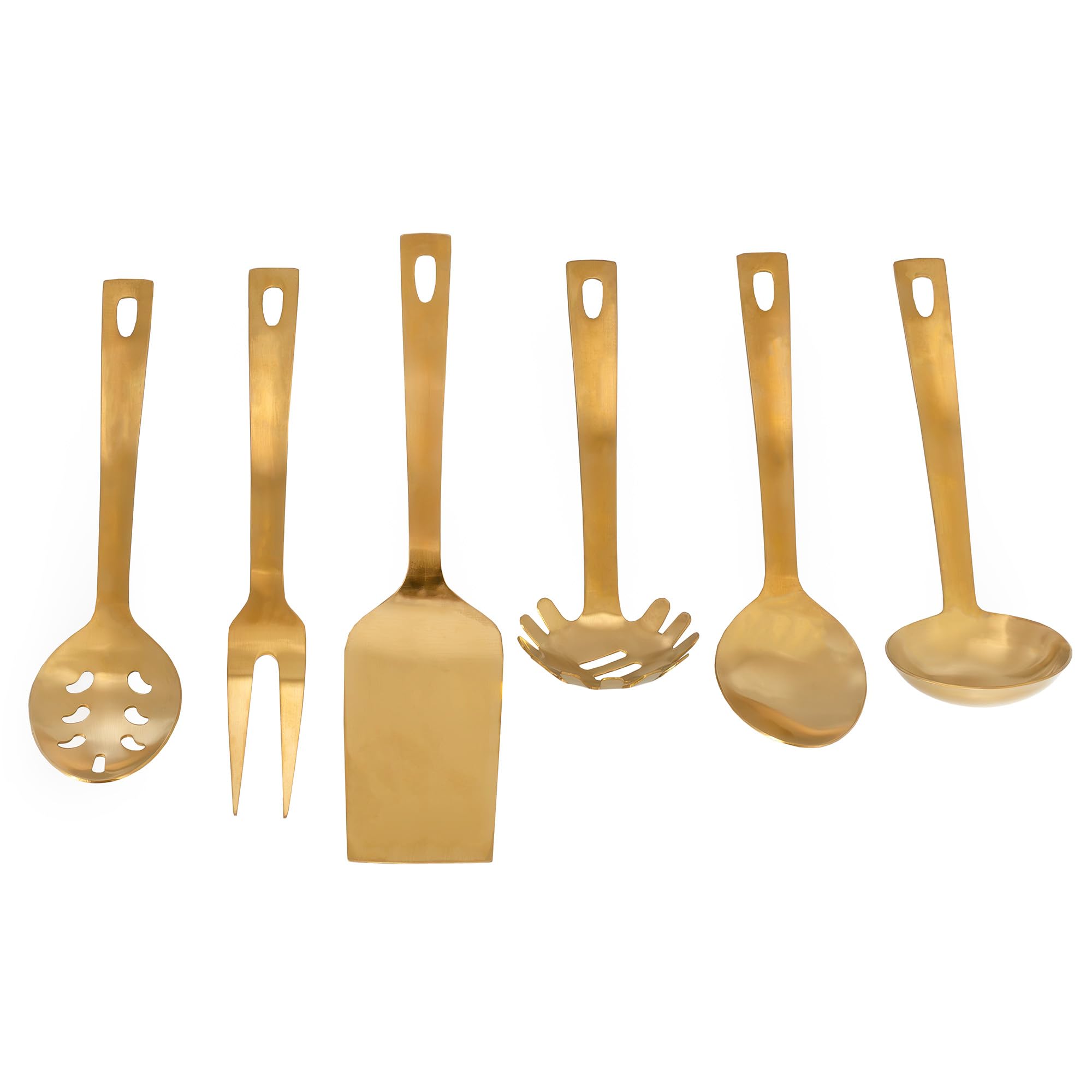 Darware Complete Serving Spoon & Utensil Set (6-Piece Set, Gold); w/Pasta Server, Fork, Spoon, Slotted Spoon, Ladle, & Cake/Casserole Server