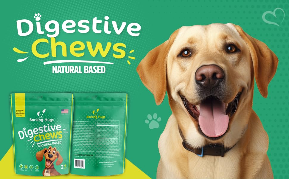 Barking Hugs Digestive Chews - Natural Probiotic & Prebiotic Enzyme Treats for Dogs - 6 Digestive Enzymes - Helps with Itching, Allergies, Gut Health, Digestion & Diarrhea