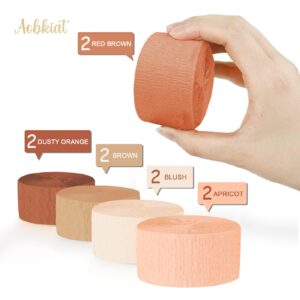 AOBKIAT Fall Boho Party Decorations,5 Rolls Dusty Orange Brown Crepe Paper Party Streamers for Thanksgiving Day,Halloween,Birthday Wedding Baby Shower Rustic Party Backdrop