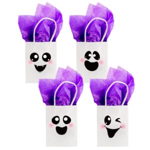 whaline 24pcs halloween ghost paper gift bags with handles and purple tissue paper trick or treat party favor bags candy goodie treat bags for halloween birthday party supplies