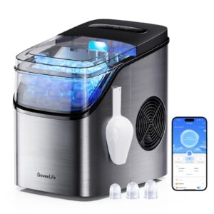 goveelife smart ice maker countertop, portable ice machine with voice control, 9 ice cubes in 6 minutes 3 sizes, 26lbs/24hrs, self cleaning rgb lights, quiet ice maker with scoop for kitchen silver