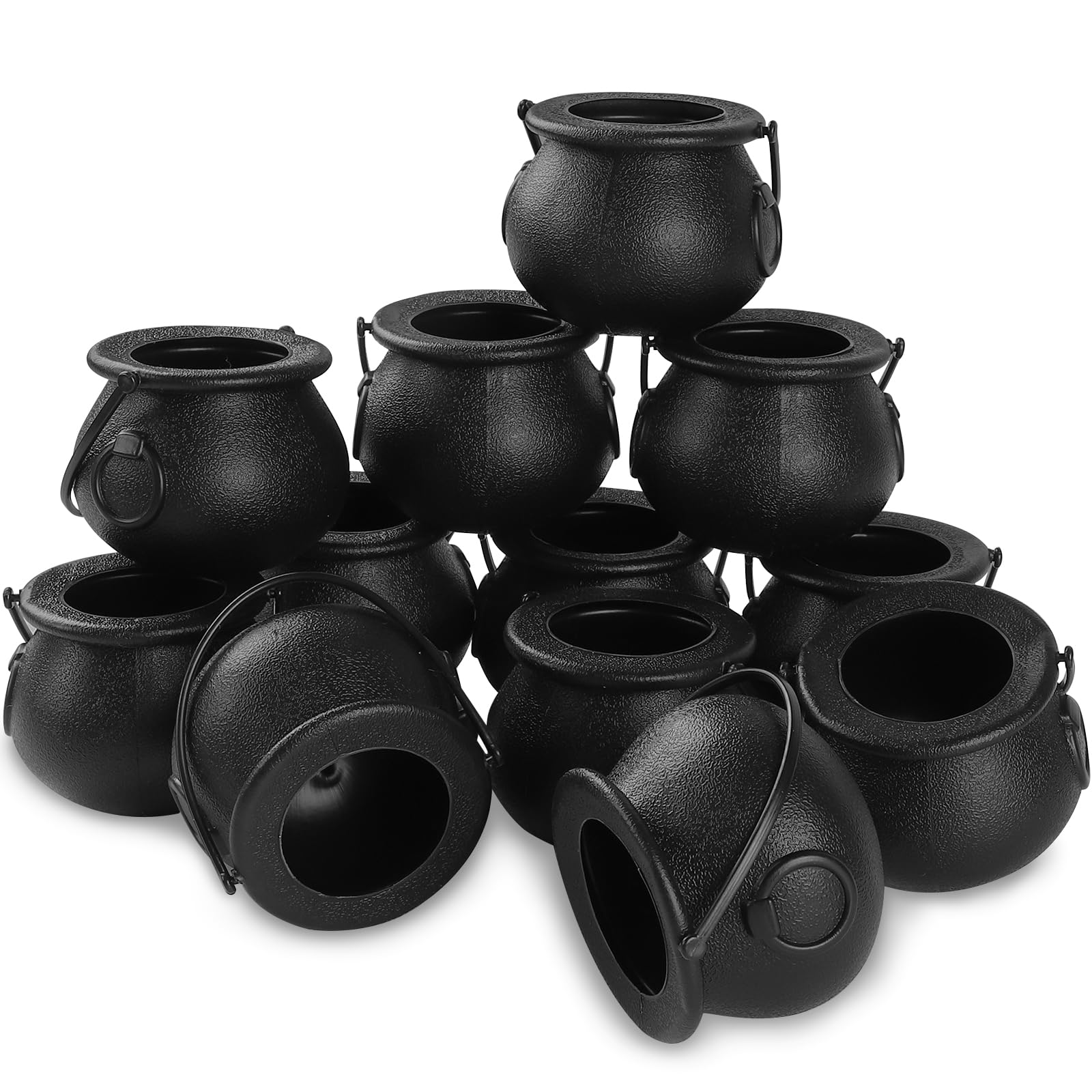 DIYDEC 12pcs Mini Black Cauldron with Handle Halloween Mini Witch Cauldron Kettles Multi-purposed Small Plastic Cauldron Halloween Pot Candy holder for Halloween & St. Patrick’s Day Party Favors Decor