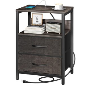 yoobure nightstand with charging station, small night stand with fabric drawers and storage shelf for bedrooms, nightstands for small spaces, bedside table with usb ports & outlets, bed side table