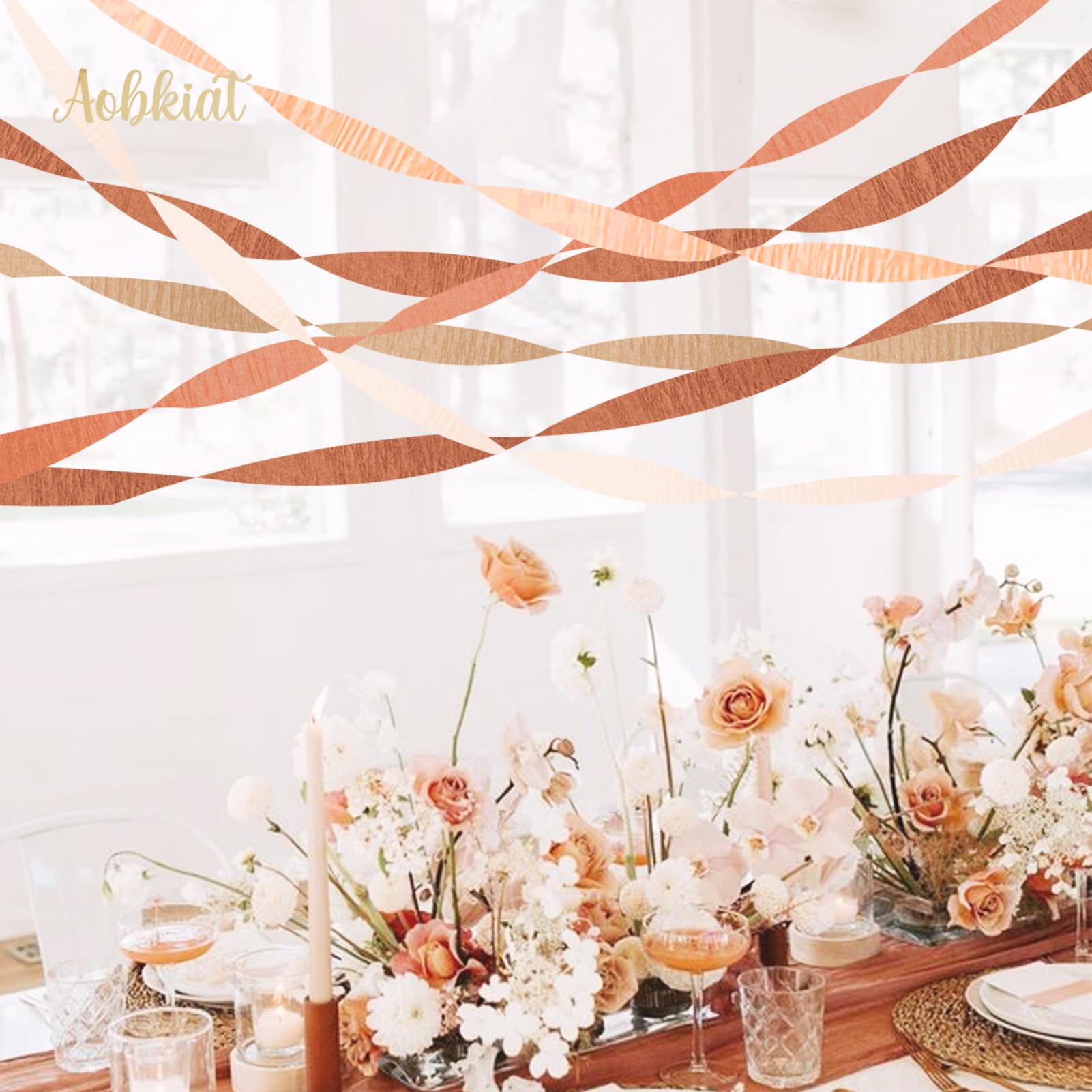 AOBKIAT Fall Boho Party Decorations,5 Rolls Dusty Orange Brown Crepe Paper Party Streamers for Thanksgiving Day,Halloween,Birthday Wedding Baby Shower Rustic Party Backdrop