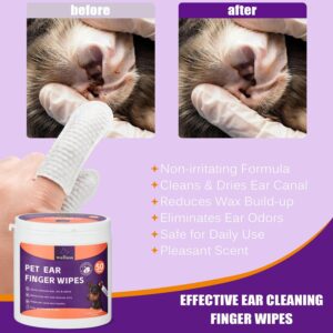 WALLZON Ear Cleanser Relief Finger Wipes | Ear Cleaning Finger Wipes for Dogs and Cats | Disposable Pet Ear Cleaner Wipes | Relieve Itching & Remove Odor | Ear Care Wipes for Pet (50 Counts)