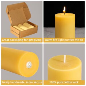 3 Packs Natural Beeswax Pillar Candles, 100% Pure Beeswax Candles with 35 Hours Burn Time, Smokeless & Dripless Bees Wax Candles for Home Decor, Prayer, Christmas Party(2x4 inch)