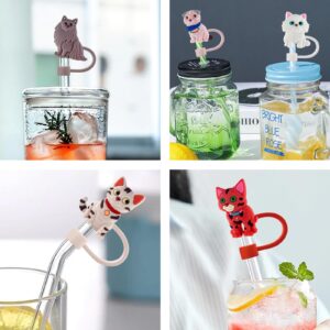 Velaco 10Pcs 0.4in/10mm Diameter Silicone Straw Covers Cap Compatible with Stanley 20 30&40 Oz Cup, Cute Cat Straw Toppers for Stanley 40 Oz Tumbler with Handle, Dust-Proof Straw Caps for Water Bottle