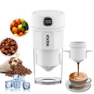 aldeepo portable coffee grinder and blender smoothies with 12oz bpa free personal travel cup, durable stainless steel mix blender with metal coffee filter, usb rechargeable(white)