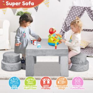 AIRBANK 16PCS Kids Play Couch, Modular Kids Couch Toddler Play Couch Child Sectional Sofa, Convertible Foam Easy to Build Magical Forts in Playroom Indoor Nursery Grey