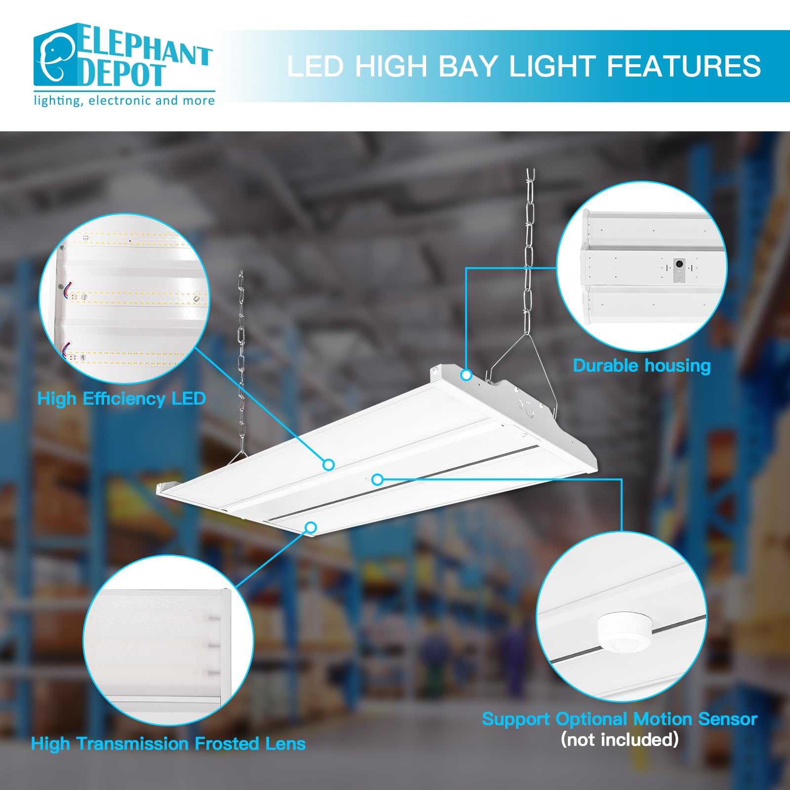 4 PK 2 ft LED Twin Panel Linear High Bay Fixture,20925LM 155W 5000K,LED Linear High Bay Light,120-277V, 0-10V Dimmable High Bay Shop Light for Exhibition Hall, Supermarkets, 5 Years After-Sales