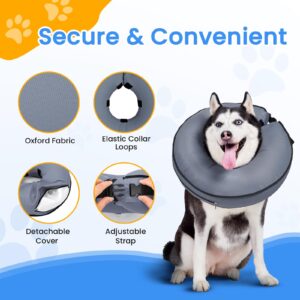 BARKLESS Dog Cone, Dog Donut Collar After Surgery, Inflatable Dog Cone with Clear Anti-Licking Shield, Alternative to Cone of Shame for Large Medium Dogs, Does Not Block Vision