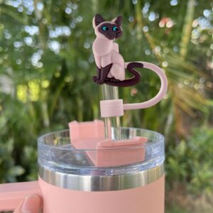 Velaco 10Pcs 0.4in/10mm Diameter Silicone Straw Covers Cap Compatible with Stanley 20 30&40 Oz Cup, Cute Cat Straw Toppers for Stanley 40 Oz Tumbler with Handle, Dust-Proof Straw Caps for Water Bottle