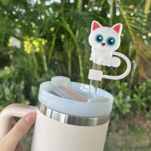 Velaco 10Pcs 0.4in/10mm Diameter Silicone Straw Covers Cap Compatible with Stanley 20 30&40 Oz Cup, Cute Cat Straw Toppers for Stanley 40 Oz Tumbler with Handle, Dust-Proof Straw Caps for Water Bottle