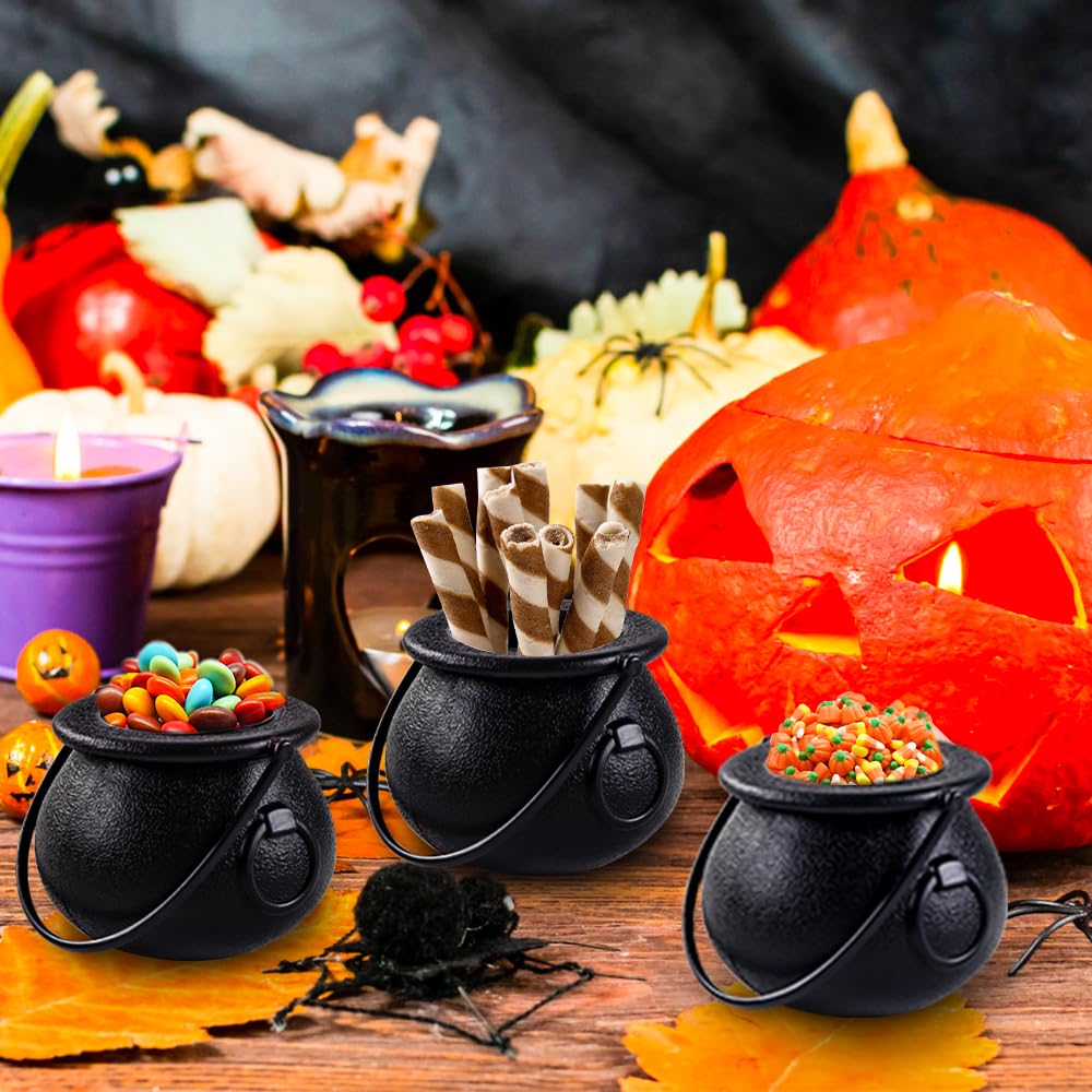 DIYDEC 12pcs Mini Black Cauldron with Handle Halloween Mini Witch Cauldron Kettles Multi-purposed Small Plastic Cauldron Halloween Pot Candy holder for Halloween & St. Patrick’s Day Party Favors Decor