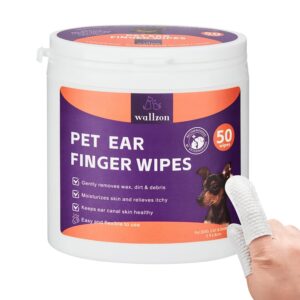 wallzon ear cleanser relief finger wipes | ear cleaning finger wipes for dogs and cats | disposable pet ear cleaner wipes | relieve itching & remove odor | ear care wipes for pet (50 counts)