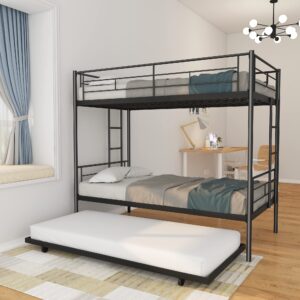 GOWE Twin Over Twin Metal Bunk Bed Frame with Trundle£¨Upgrade Reinforcement Version£©