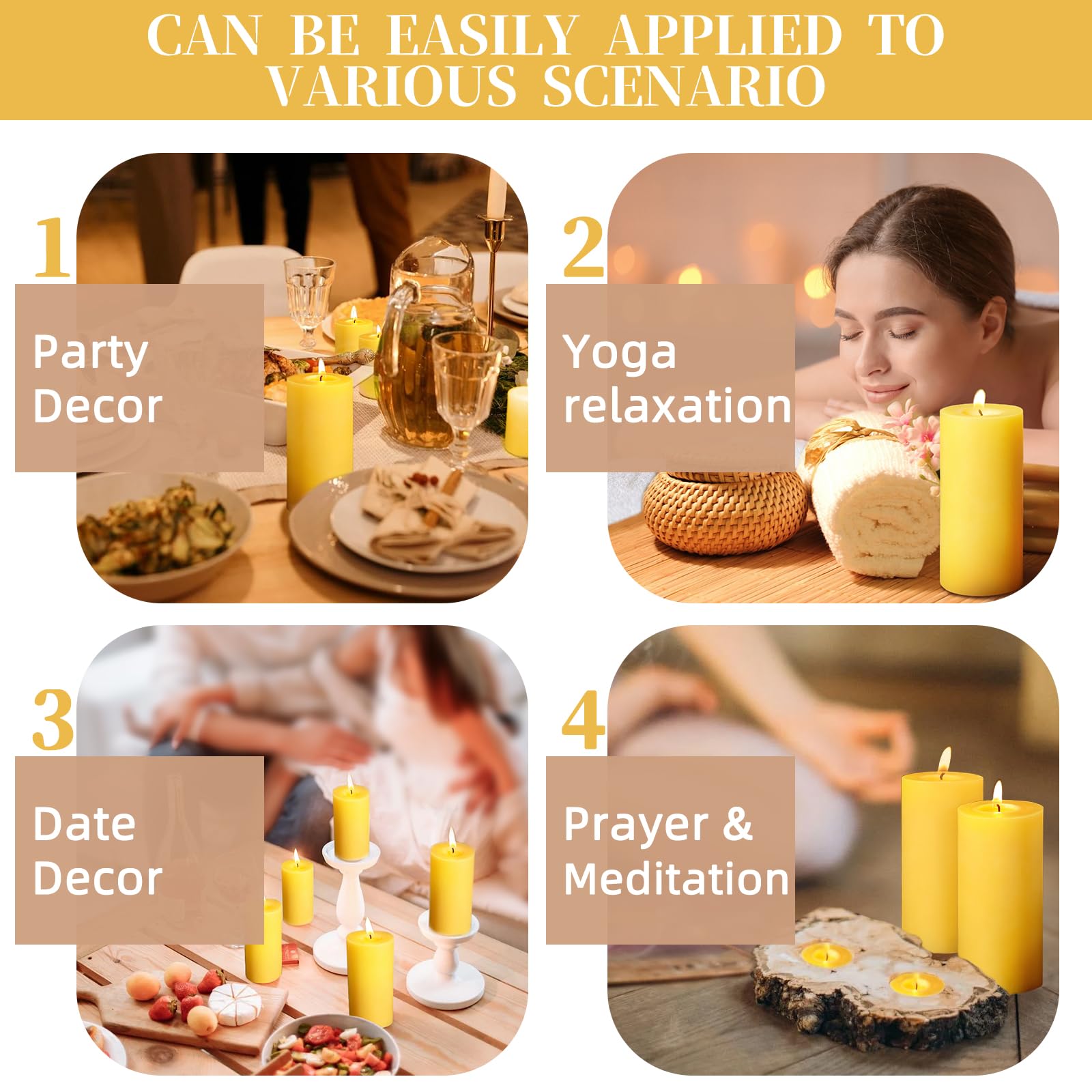 3 Packs Natural Beeswax Pillar Candles, 100% Pure Beeswax Candles with 35 Hours Burn Time, Smokeless & Dripless Bees Wax Candles for Home Decor, Prayer, Christmas Party(2x4 inch)