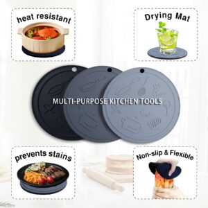 Silicone Trivet Mats - 3 Heat Resistant Pot Holders, Silicone Pot Holders for Hot Pots and Pans, Silicone Mats for Kitchen Countertops, Table, Food Grade Silicone（Black & Gray）