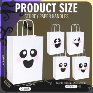 Whaline 24Pcs Halloween Ghost Paper Gift Bags with Handles and Purple Tissue Paper Trick or Treat Party Favor Bags Candy Goodie Treat Bags for Halloween Birthday Party Supplies