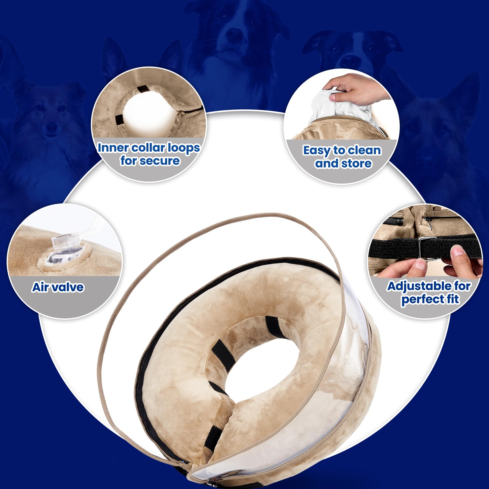 BARKLESS Dog Donut Collar, Inflatable Cone for Dogs to Stop Licking After Surgery, Soft Dog Cone of Alternative with Anti-Licking Guard Shield, Protective Pillow Cone for Large Medium Small Dogs