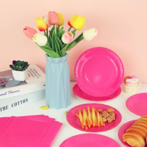 Hot Pink Party Supplies Hot Pink Plates and Napkins for Hot Pink Party Decorations Hot Pink Disposable Table Cover Hot Pink Tableware for Bridal Wedding Birthday Party Baby Shower Serve 20