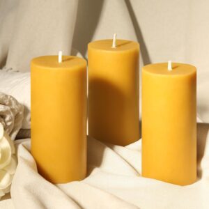 3 Packs Natural Beeswax Pillar Candles, 100% Pure Beeswax Candles with 35 Hours Burn Time, Smokeless & Dripless Bees Wax Candles for Home Decor, Prayer, Christmas Party(2x4 inch)