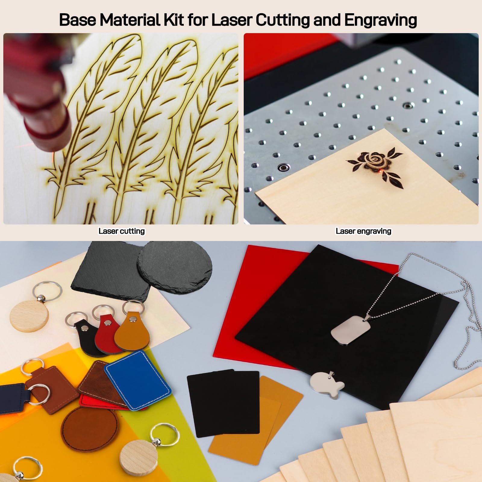 Adrattnay Laser Material Explore Kit, 170PCS Laser Engraving Material for Laser Crafting,17 Kinds Laser Engraver Blanks Includes Basswood, Birch, Acrylic, Leather, Metal for Laser Engraver