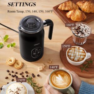 KIDISLE Electric Milk Frother, 4 In 1 Milk Frother and Steamer With Temperature Control, Automatic Warm and Cold Foam Maker for Coffee, Latte, Hot Chocolate, Cappuccinos, Macchiato, Black