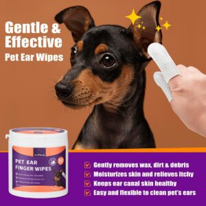 WALLZON Ear Cleanser Relief Finger Wipes | Ear Cleaning Finger Wipes for Dogs and Cats | Disposable Pet Ear Cleaner Wipes | Relieve Itching & Remove Odor | Ear Care Wipes for Pet (50 Counts)