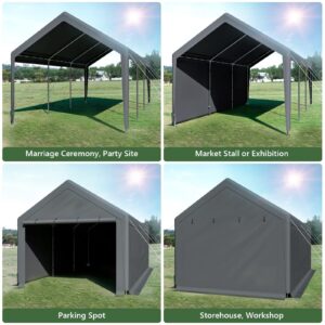 Carport, 10x20ft Heavy Duty Portable Garage, Car Port with Storage Shed, Car Canopy with Removable All-Season Tarp Sidewalls & Doors for Car, Truck, Boat, Party, Grey