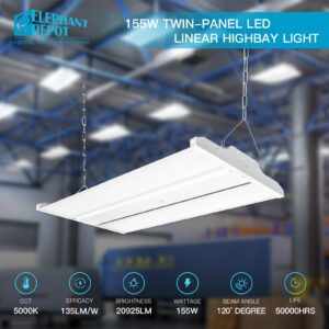 4 PK 2 ft LED Twin Panel Linear High Bay Fixture,20925LM 155W 5000K,LED Linear High Bay Light,120-277V, 0-10V Dimmable High Bay Shop Light for Exhibition Hall, Supermarkets, 5 Years After-Sales