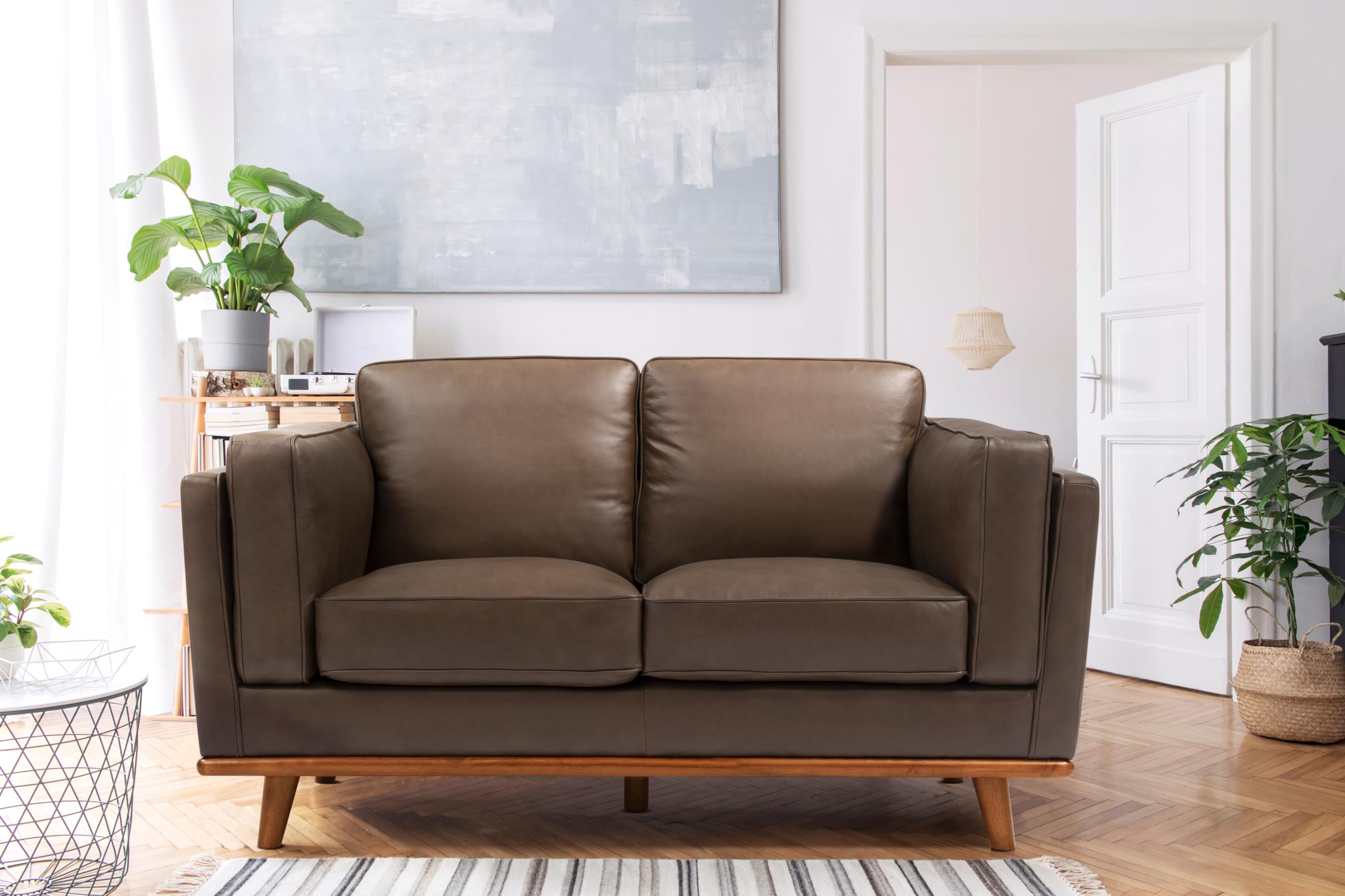 Valencia Artisan Full Leather Loveseat Sofa 66”| Pure Full Italian Nappa Leather Couch, Solid Wood Accent, Ultimate Comfort, Chocolate