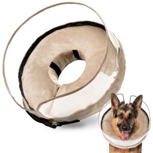 barkless dog donut collar, inflatable cone for dogs to stop licking after surgery, soft dog cone of alternative with anti-licking guard shield, protective pillow cone for large medium small dogs