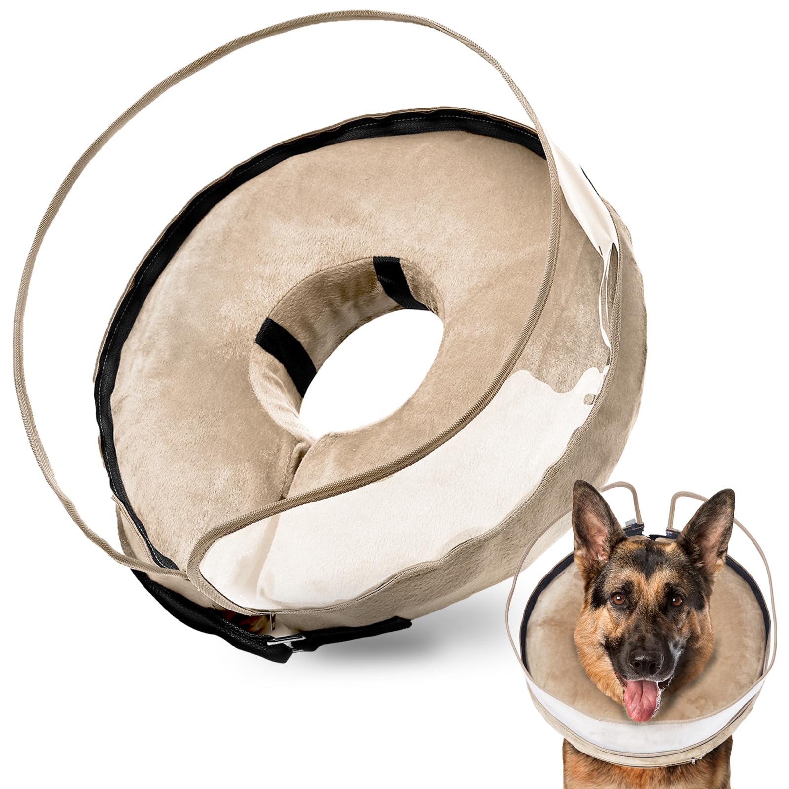 BARKLESS Dog Donut Collar, Inflatable Cone for Dogs to Stop Licking After Surgery, Soft Dog Cone of Alternative with Anti-Licking Guard Shield, Protective Pillow Cone for Large Medium Small Dogs