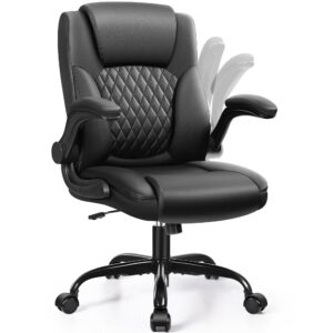 leather office chair, pu home computer desk chairs with ergonomic back support, 360°swivel free，small gmaing chair with wheels and adjustable armrests, for short people use, black