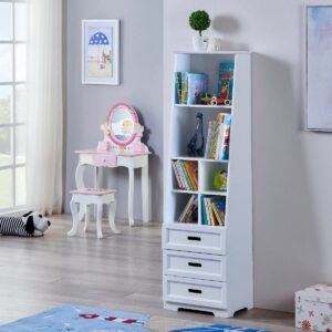 gowe kids funnel white bookcase book shelf storage unit with book display/organizer drawers - classic white color