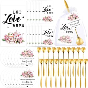 skybooly 50 set tea party bridal shower favors tea bags tea packets kraft paper envelopes heart spoon mini coffee spoons with thank you card and organza bag wedding souvenirs tea party favor for guest