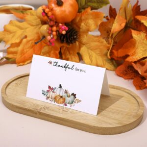 JarThenaAMCS 50Pcs Thanksgiving Table Tent Place Cards Thankful Pumpkin Guest Seating Cards Name Escort Card Folded Seat Assignment Setting Label for Wedding Baby Shower Birthday Party